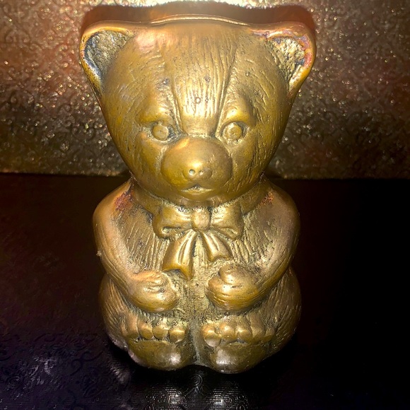 Vintage | Art | Vintage Brass Teddy Bear Bank Coin Bank Bear Figurine ...